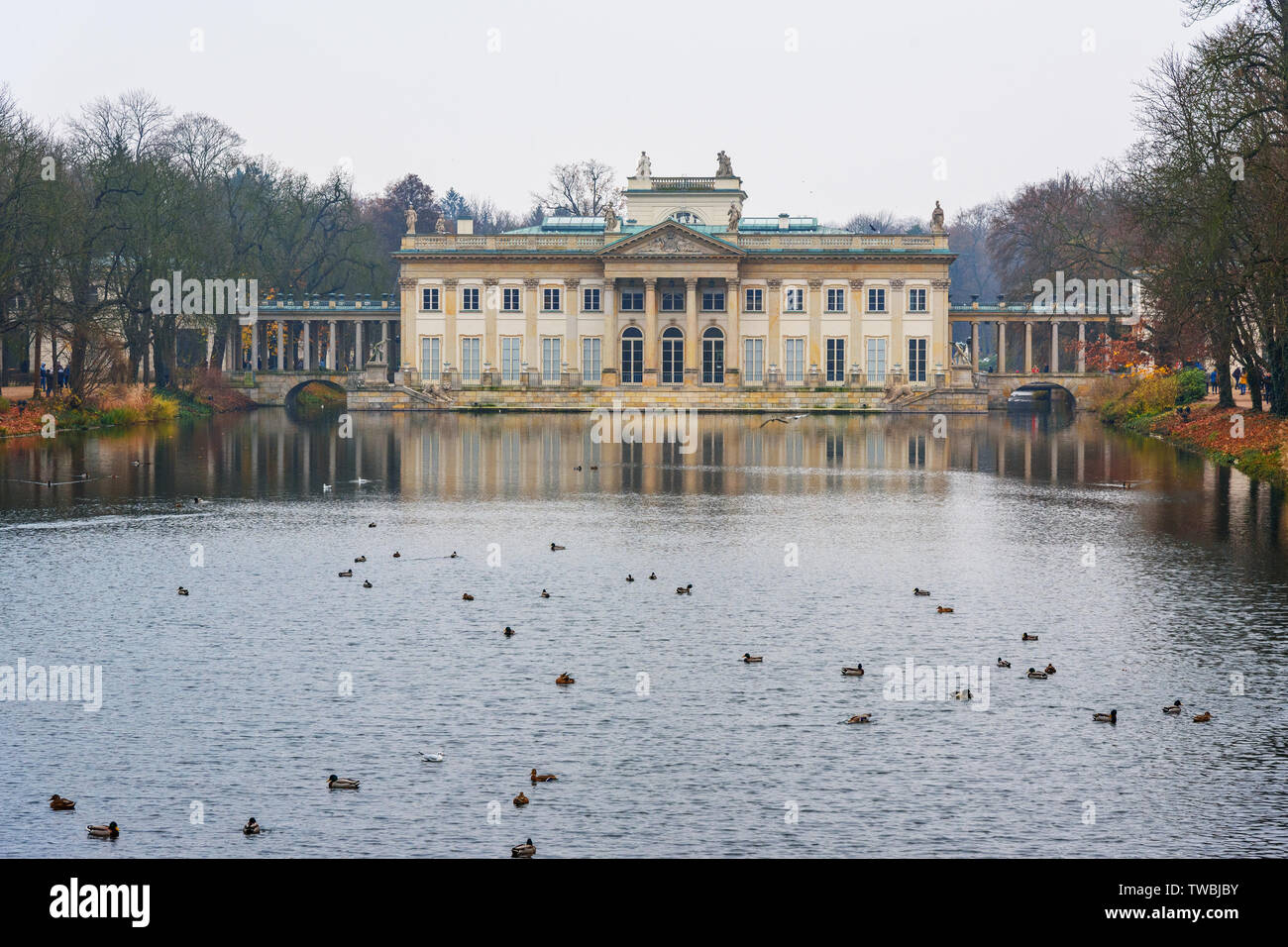 Lazienki palace or Palace on the Water in Royal Baths Park in autumn ...