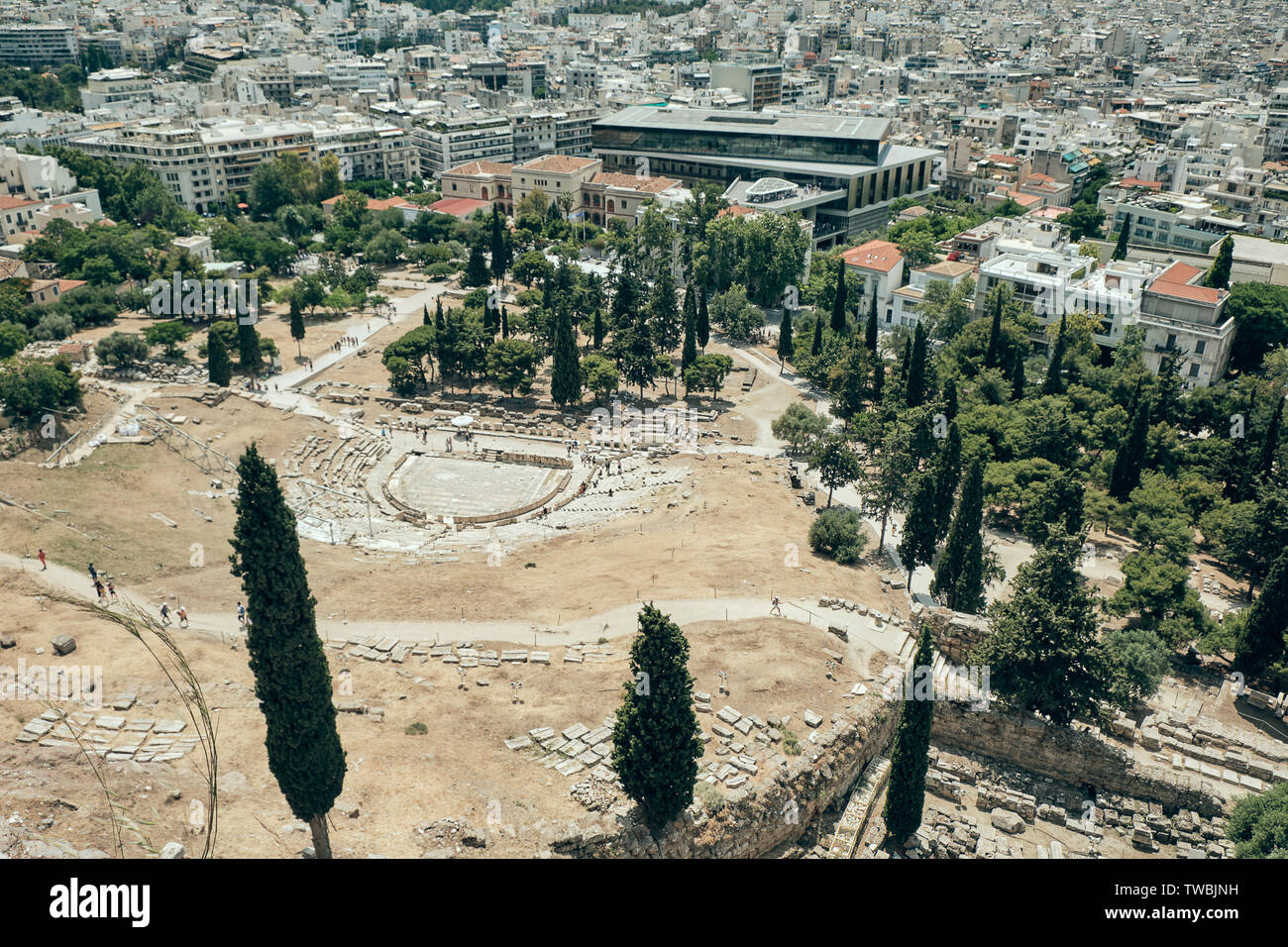 aerial view ancient ruins in the Acropolis area in a sunny day in the ...