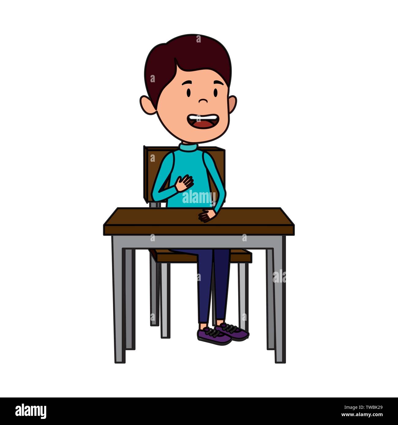 happy student boy seated in school desk Stock Vector Image & Art - Alamy