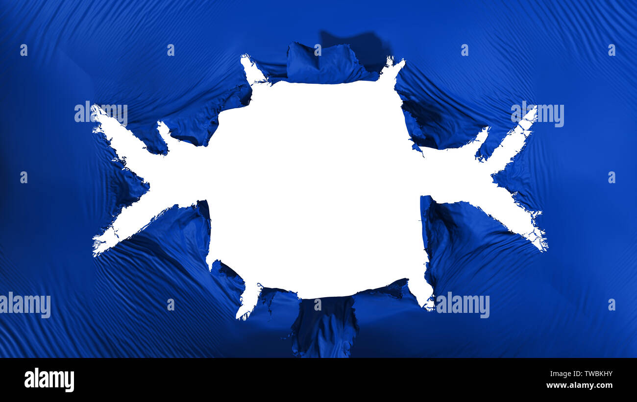 Deep blue color flag with a big hole Stock Photo - Alamy