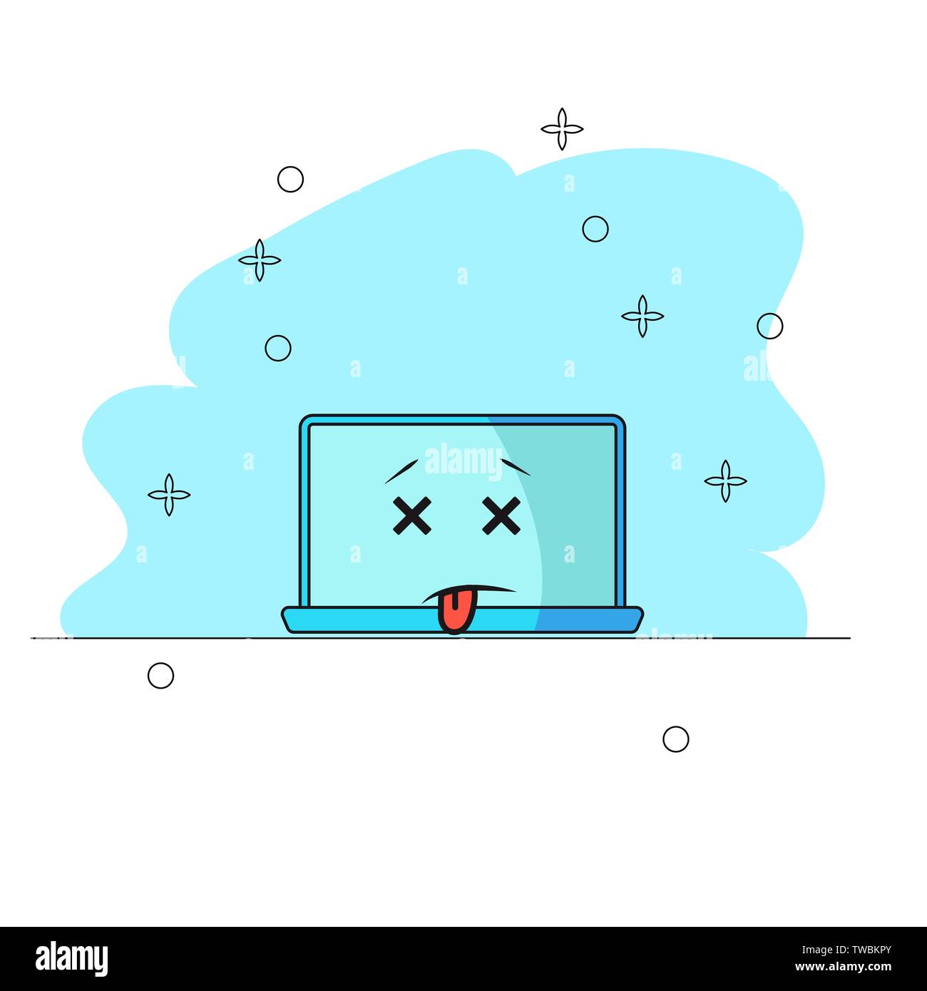 Computer crashed. Breakdown Funny cartoon computer character with with ...