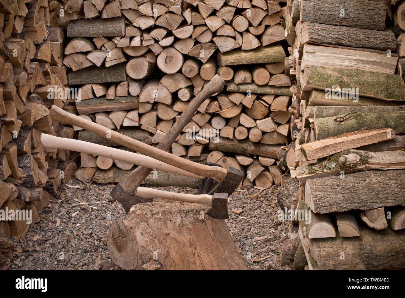 Wood fire fuel firewood chop axe hi-res stock photography and images ...