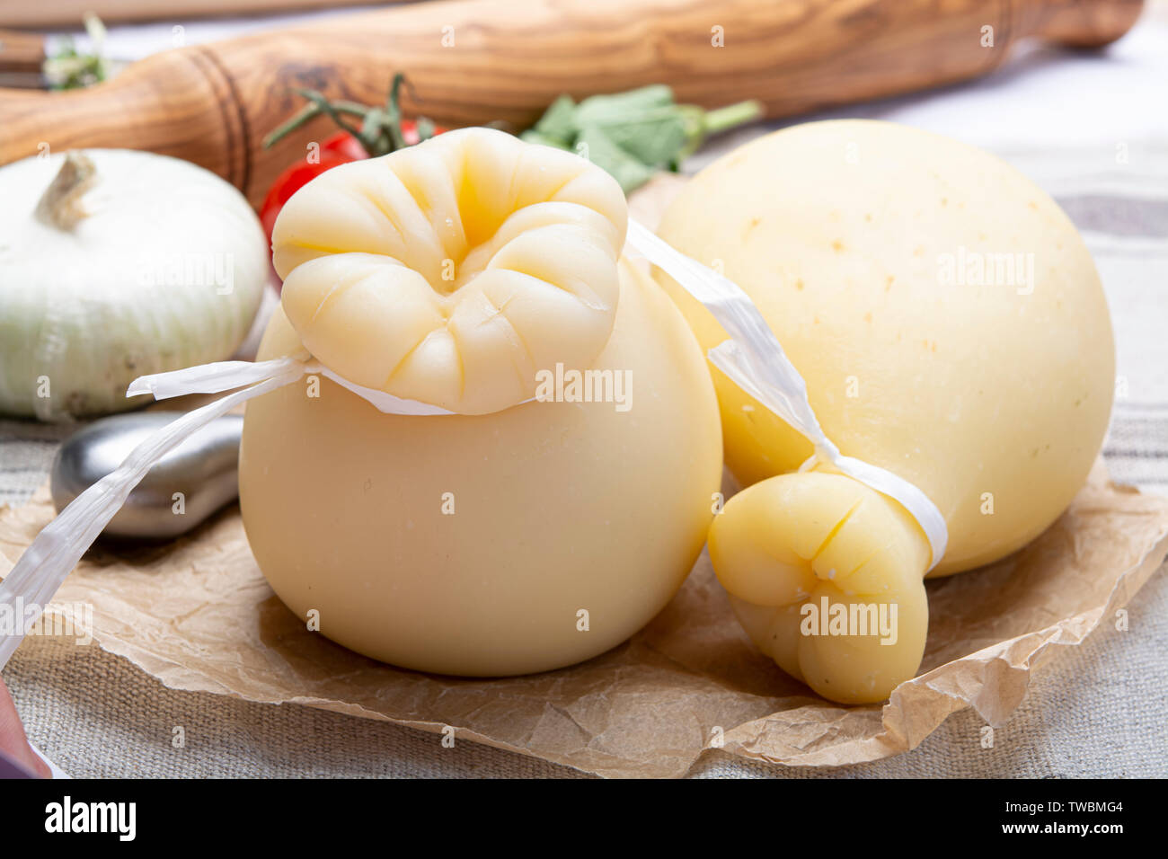 Cheese collection, Italian provolone or provola caciocavallo hard ...