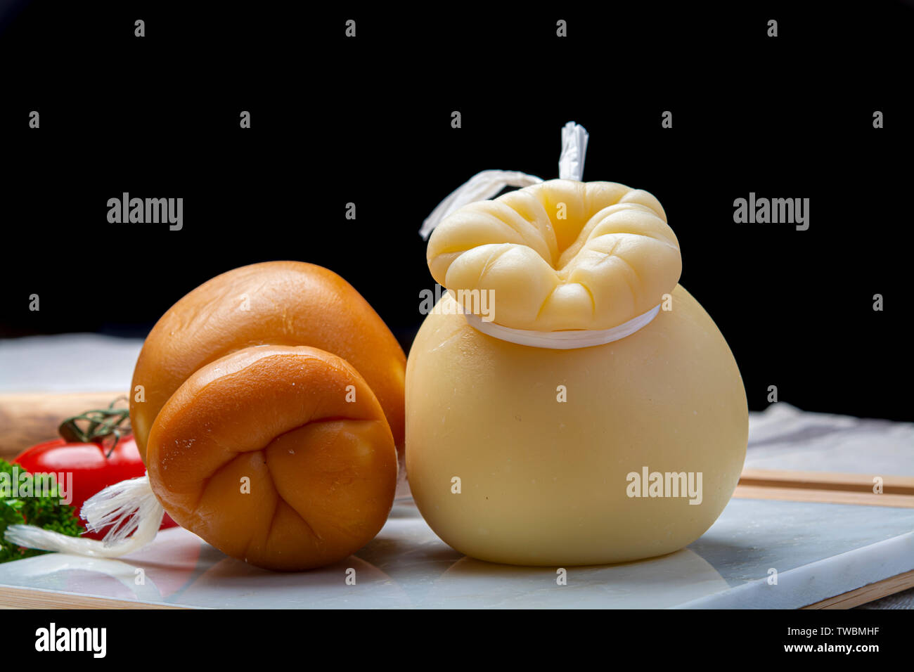 Cheese collection, Italian provolone or provola caciocavallo hard and ...