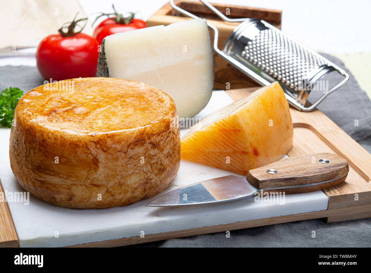 Cheese collection, Variety of Italian pecorino cheeses, aged with black ...