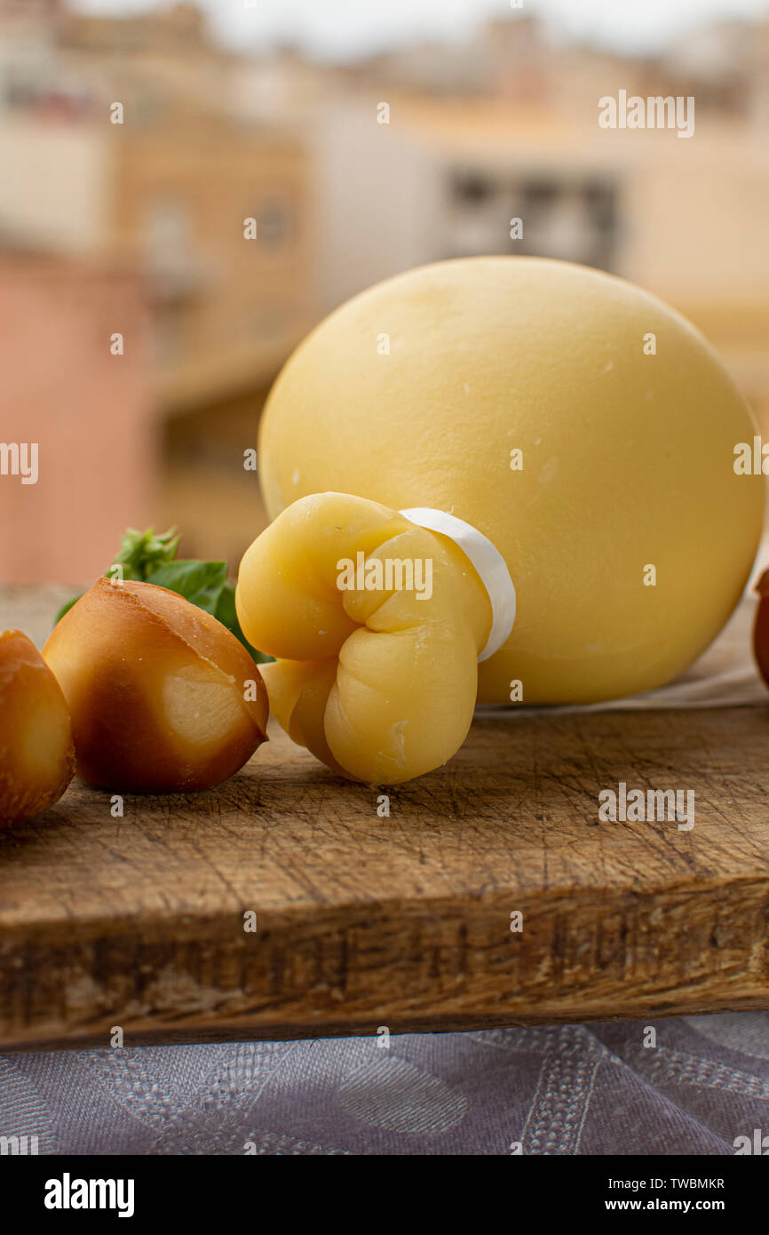 Cheese collection, Italian provolone caciocavallo aged and smoked ...