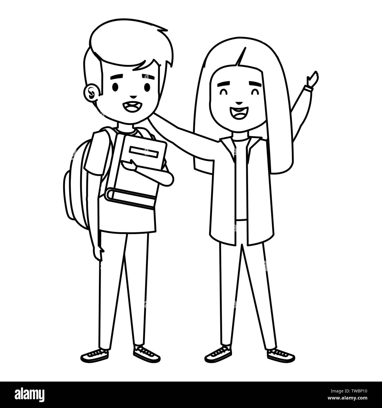 happy little students couple characters Stock Vector Image & Art - Alamy