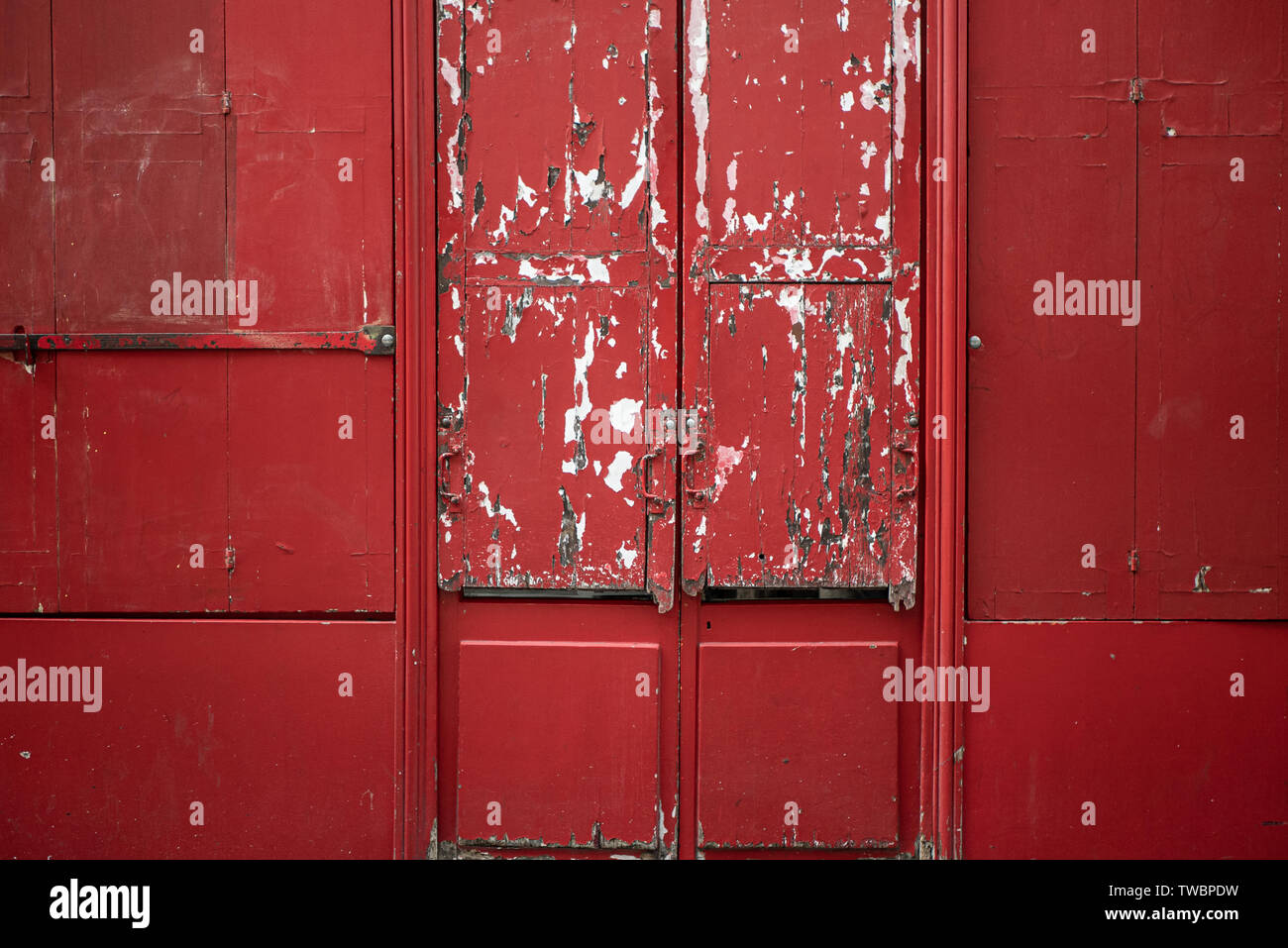 red wooden closed store facade at Paris, France Stock Photo - Alamy