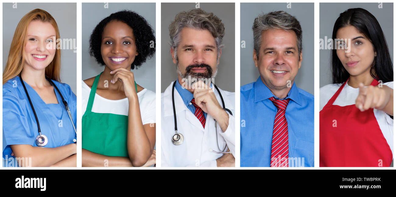 Young nurse with set of other employees like florist doctor businessman ...