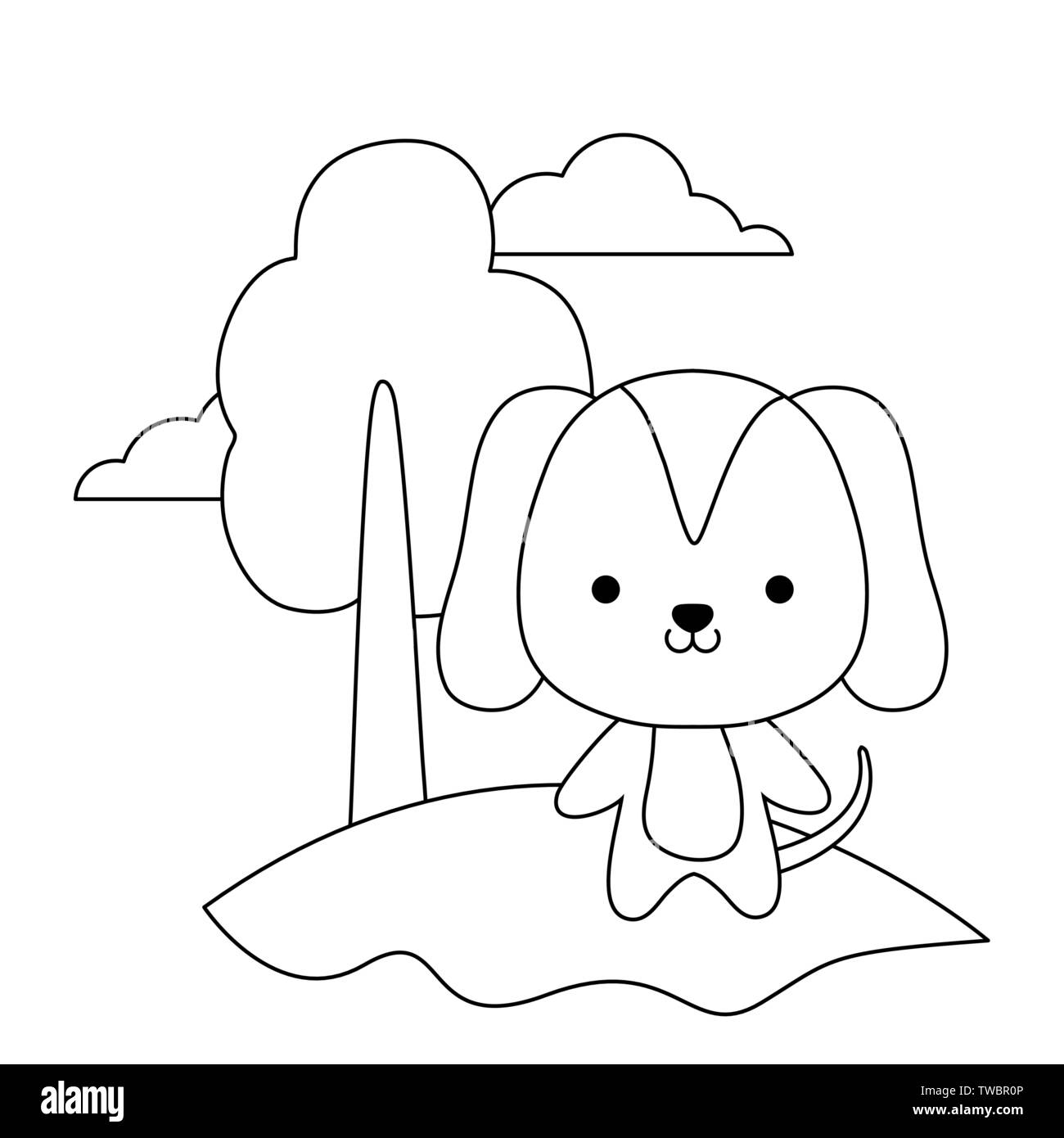 cute dog animal in landscape vector illustration design Stock Vector ...