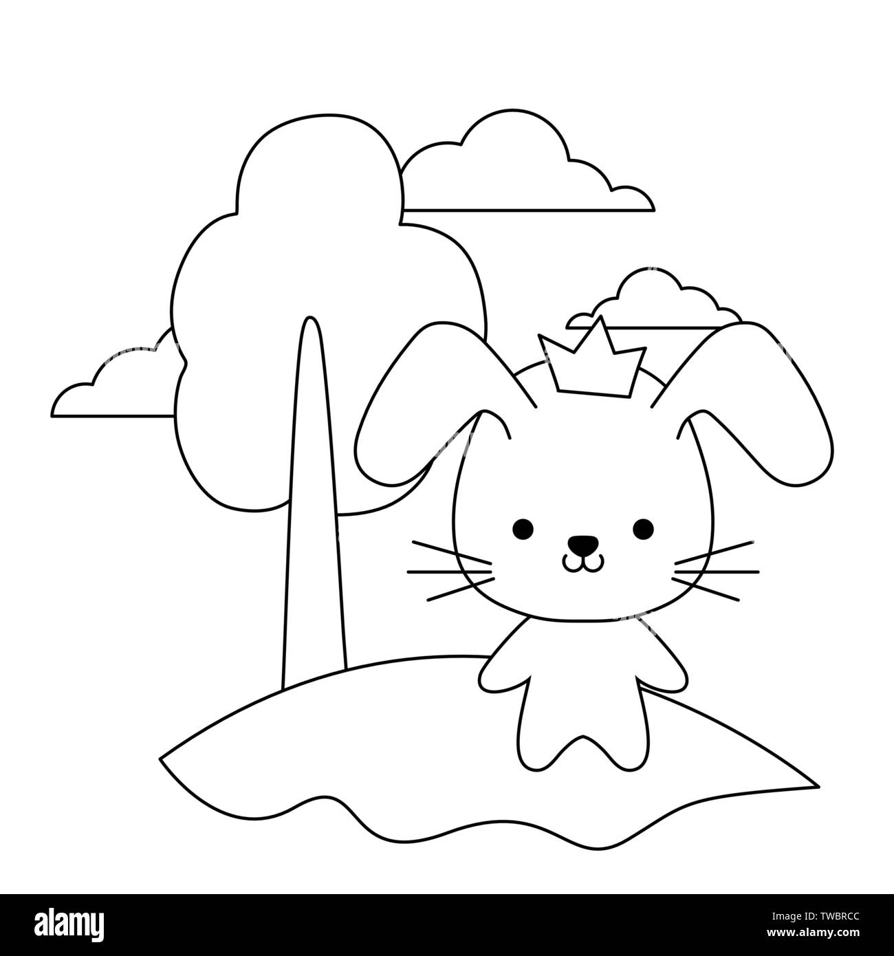 cute rabbit animal in landscape vector illustration design Stock Vector ...