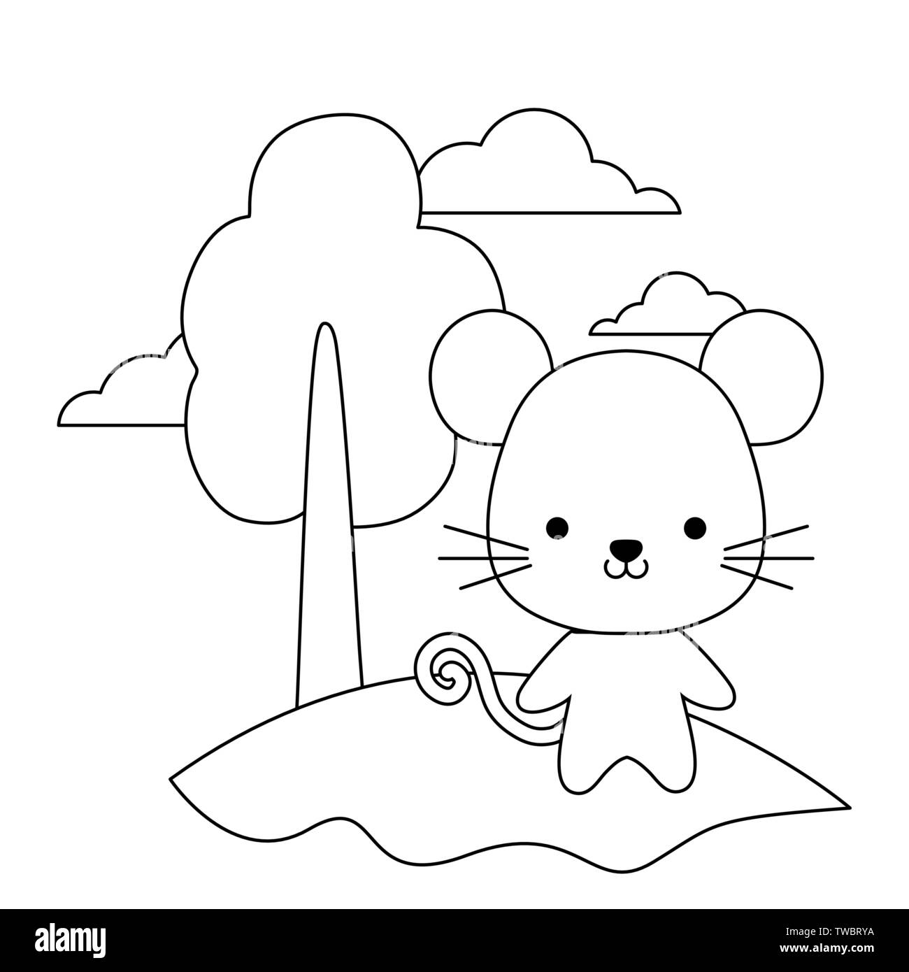 cute mouse animal in landscape vector illustration design Stock Vector ...