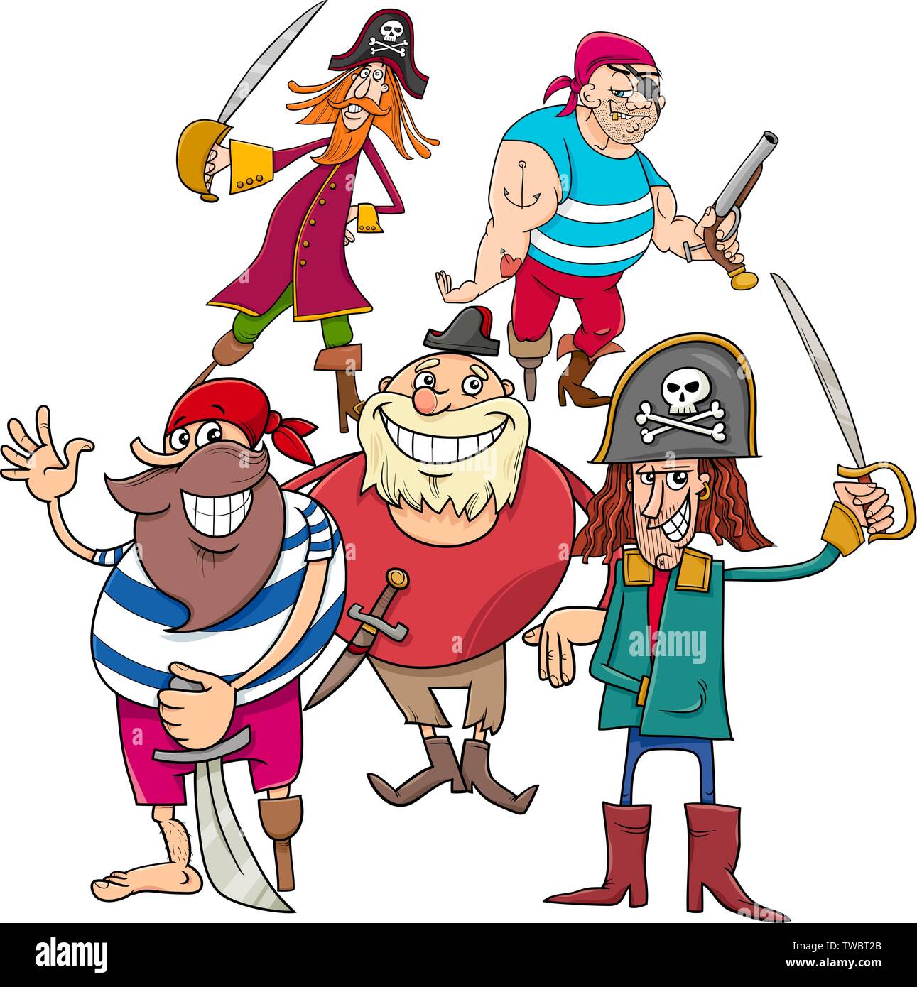 Cartoon Illustrations of Funny Fantasy Pirate Characters Group Stock ...