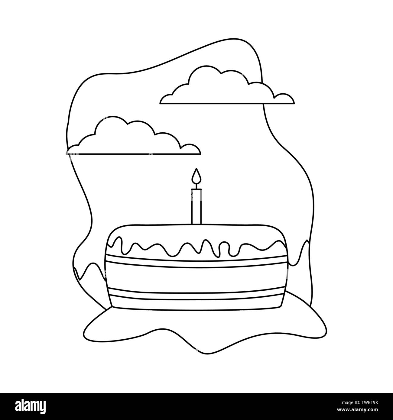 sweet cake of birthday in landscape vector illustration design Stock ...