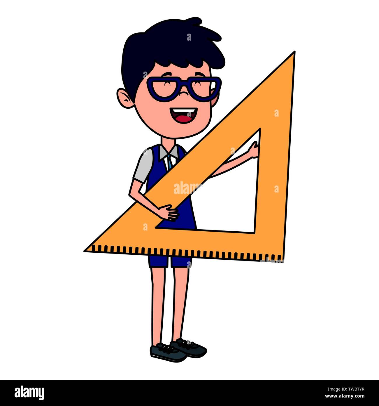 happy student boy with rule triangle Stock Vector Image & Art - Alamy