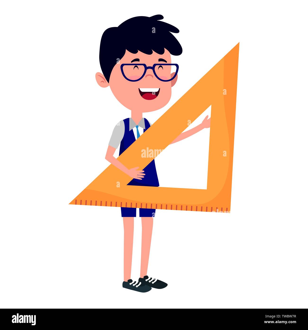 happy student boy with rule triangle Stock Vector Image & Art - Alamy