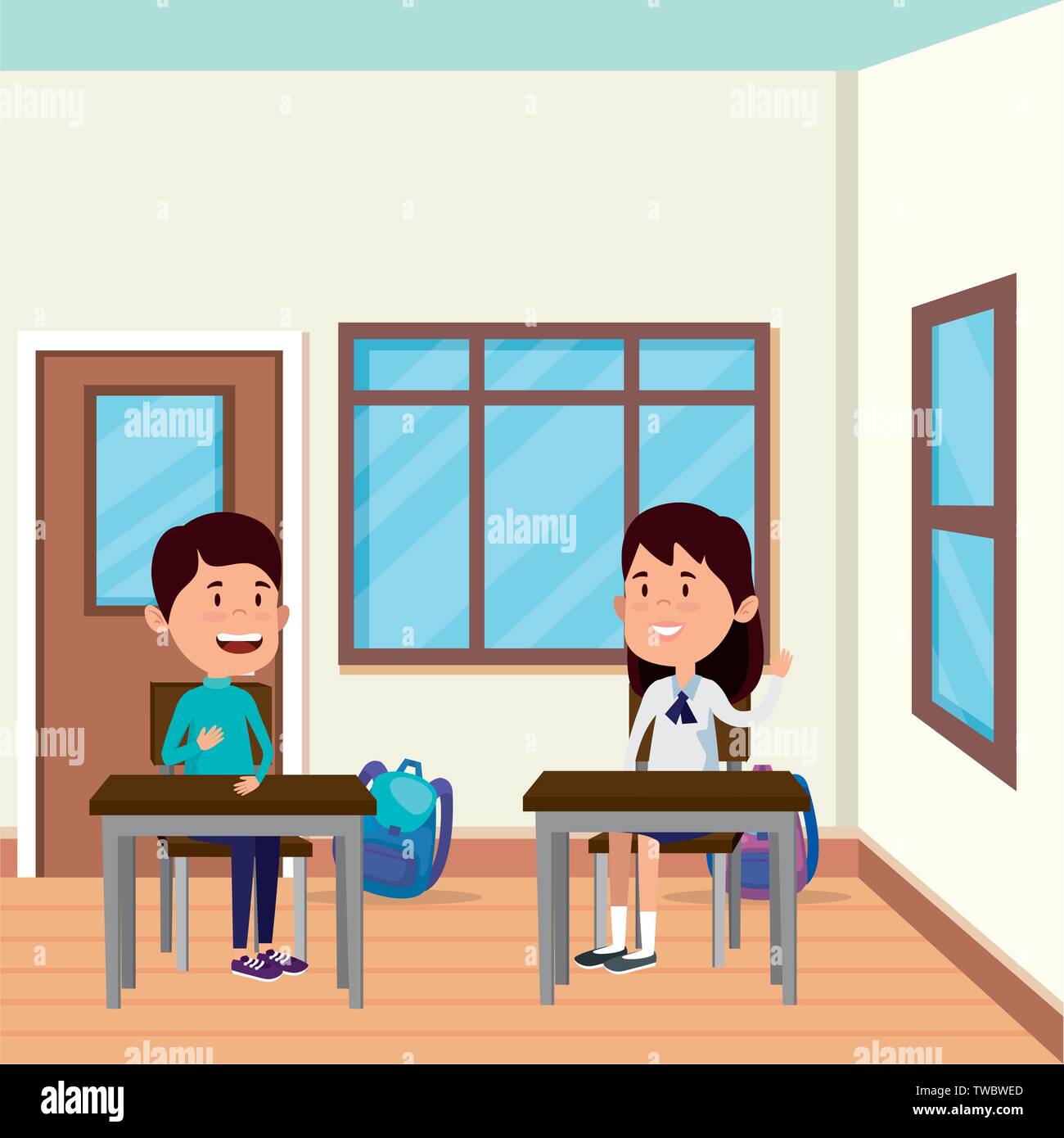 little students couple in the school scene Stock Vector Image & Art - Alamy