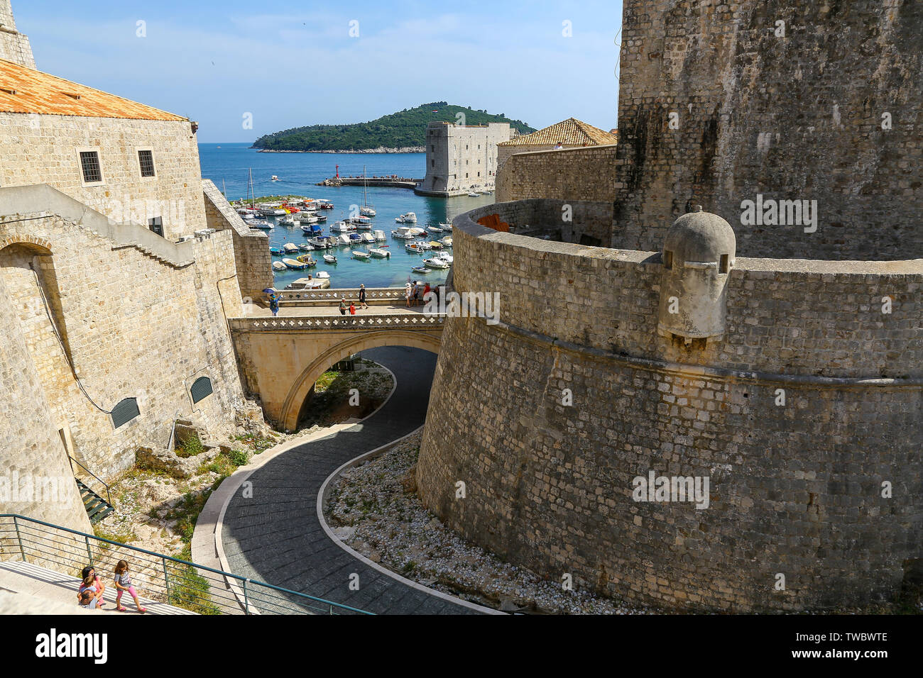 The bridge to the Ploce gate and Revelin Fortress on the old city walls ...