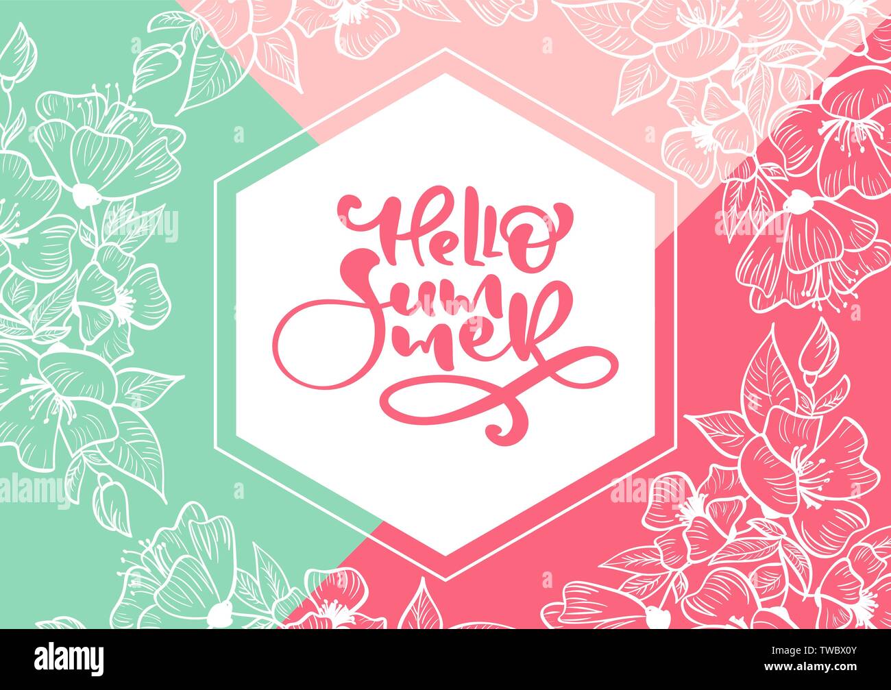 Hello Summer calligraphy greeting card. Creative graphic vector ...