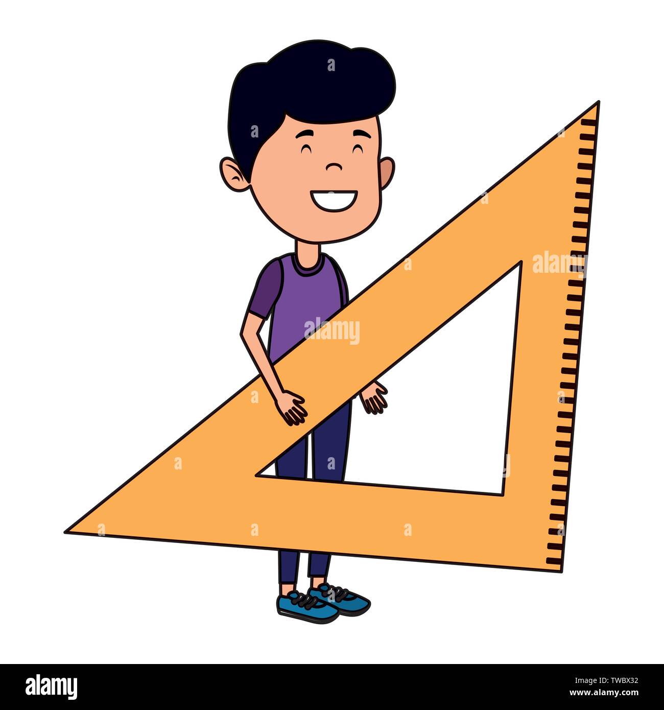 happy student boy with rule triangle Stock Vector Image & Art - Alamy