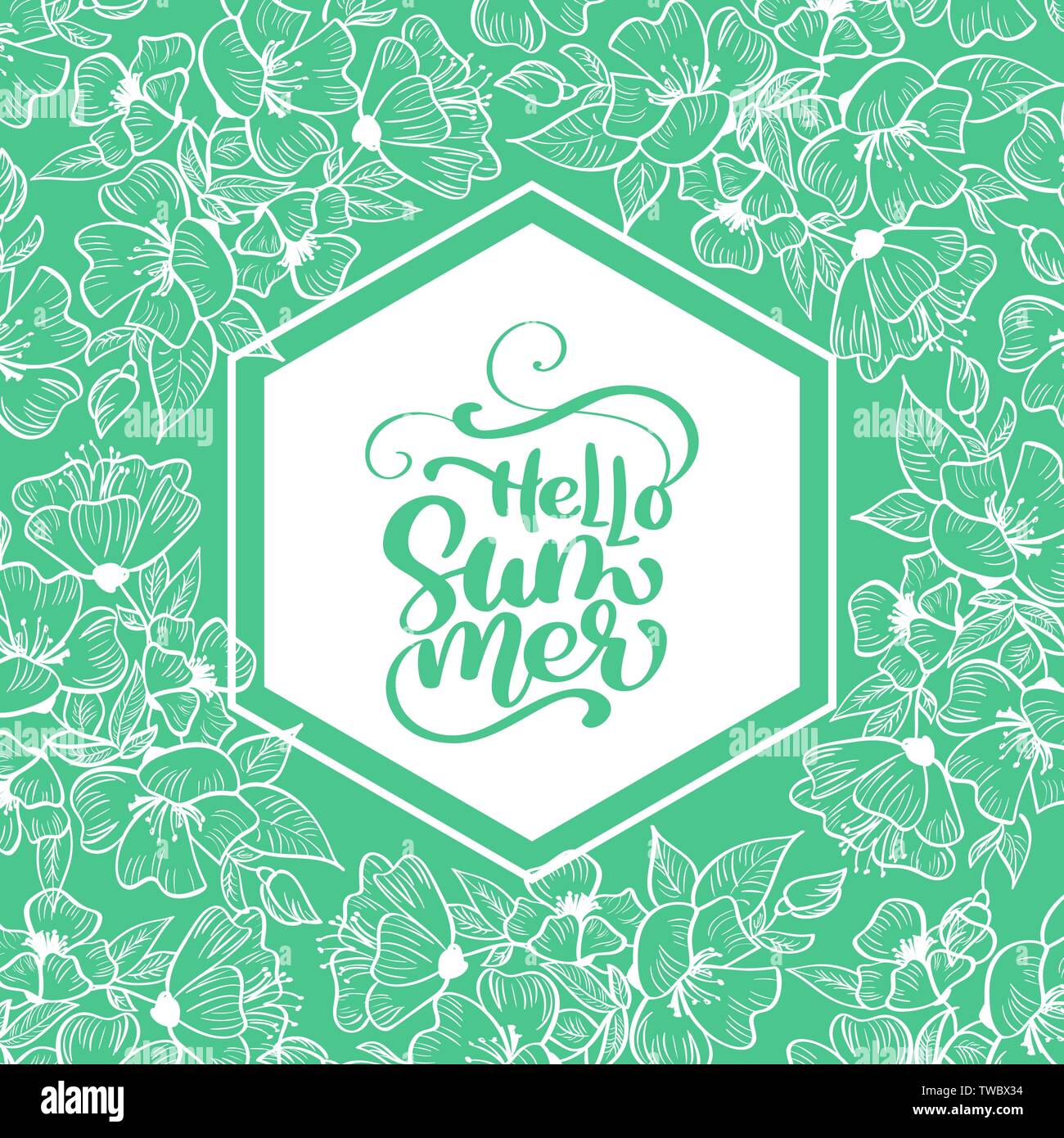 Hello Summer calligraphy greeting card. Creative graphic vector ...