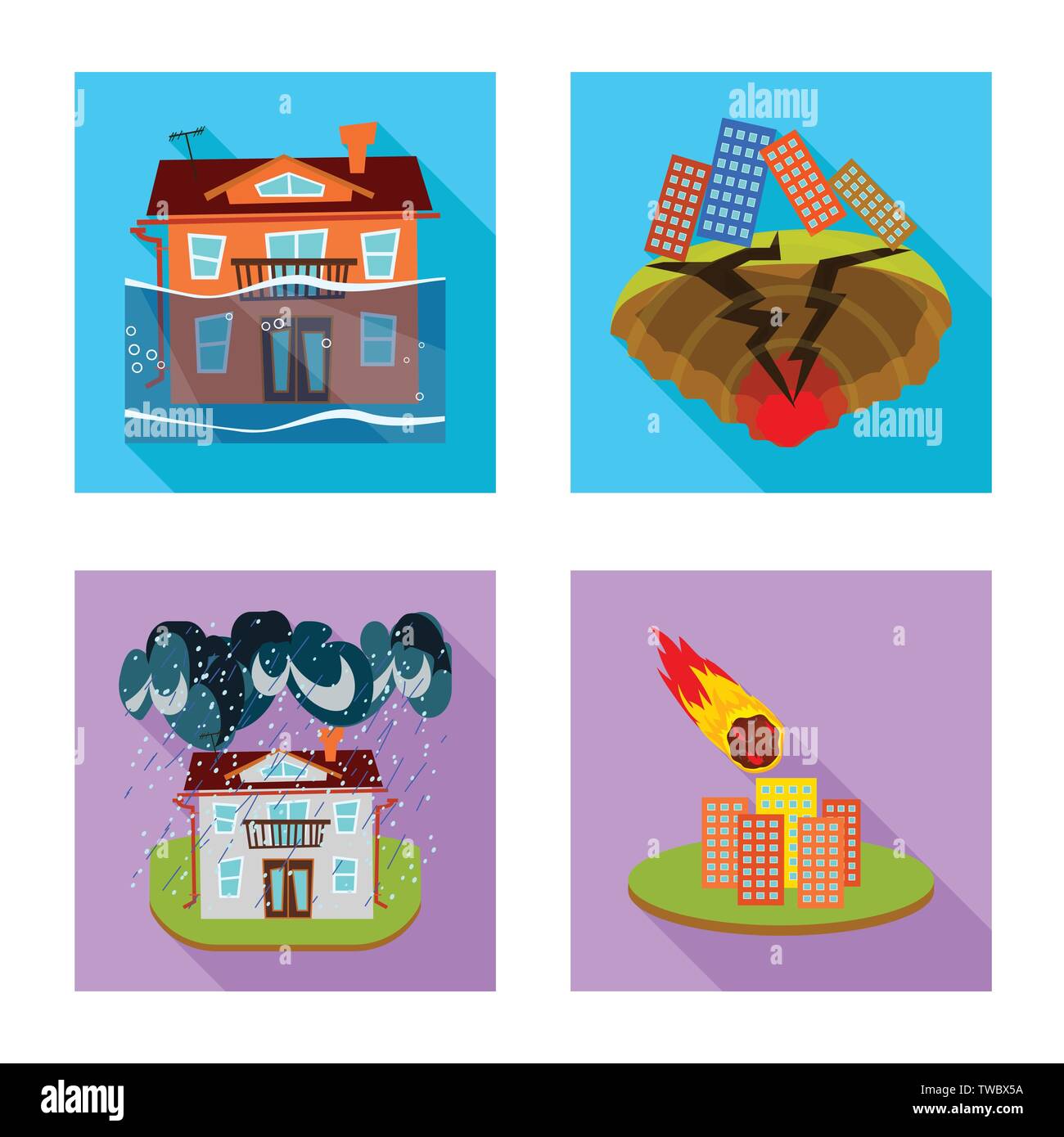 Vector illustration of collapse and environment icon. Set of collapse ...