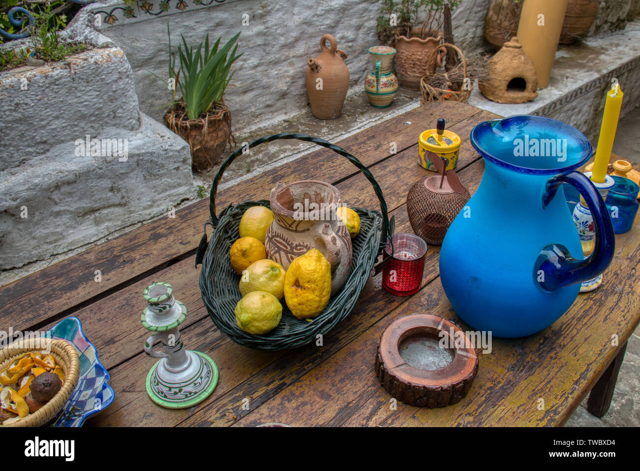Still life. Objects of garden decoration. Lemon Stock Photo - Alamy