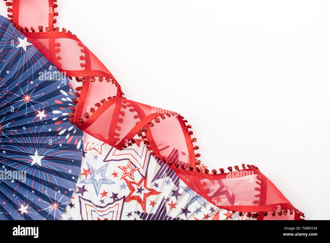 patriotic corner border with pleated red, white, and blue fans of stars ...