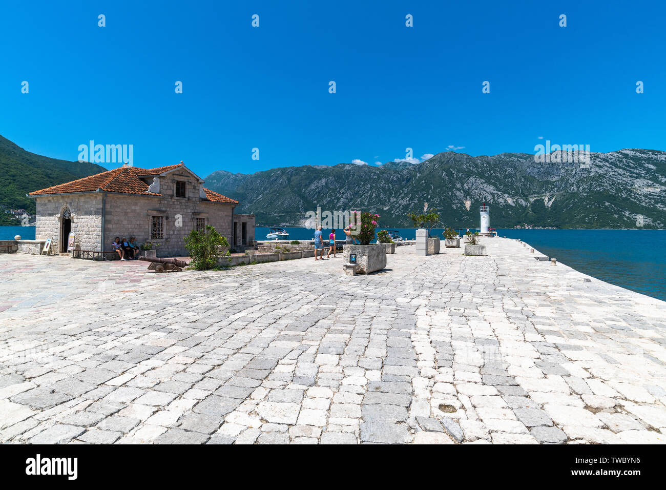 Perast, Montenegro - June 10. 2019: Tourists on an artificial island of ...