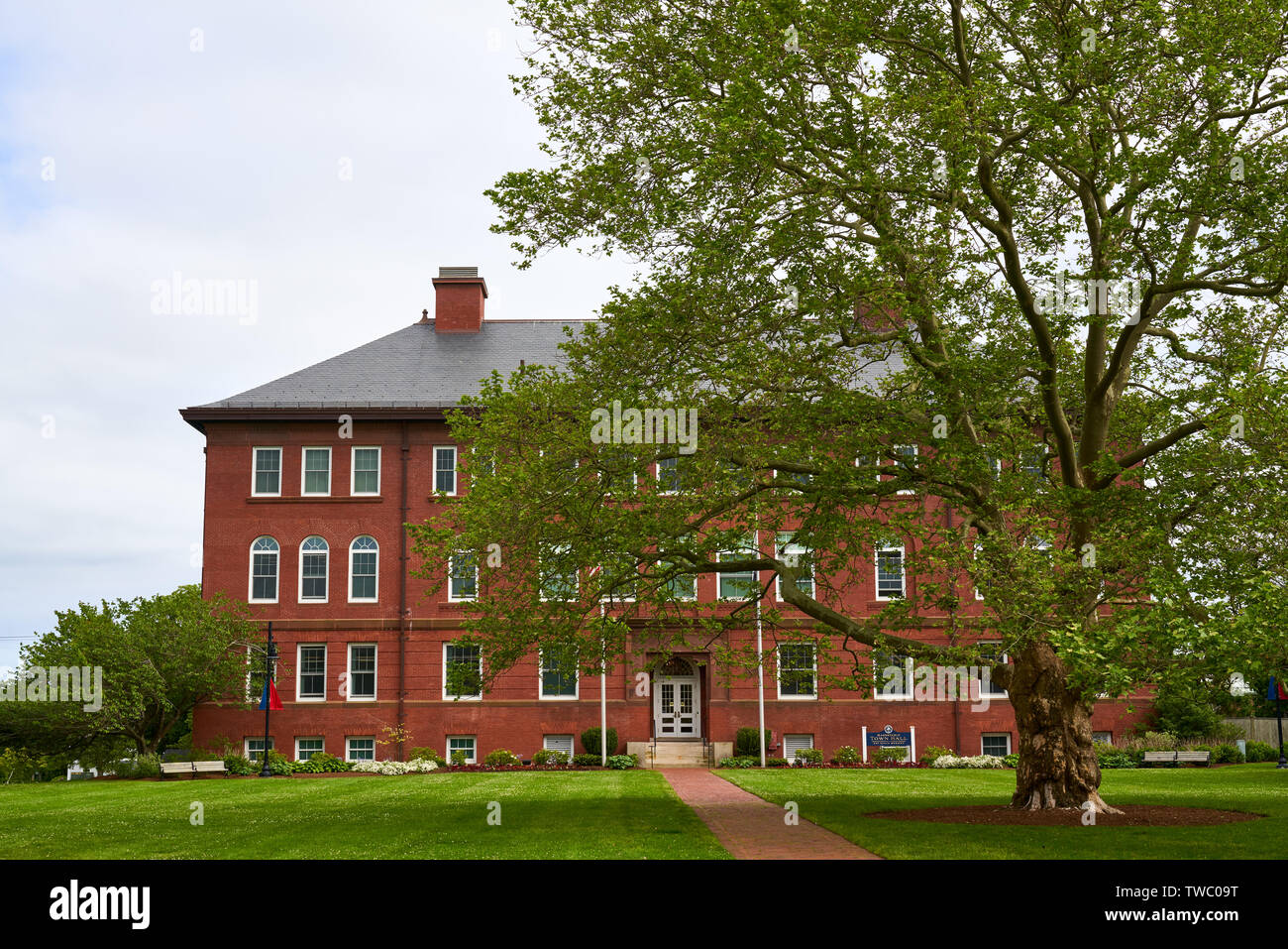red brick Romanesque Revival building that is the Barnstable Town Hall ...