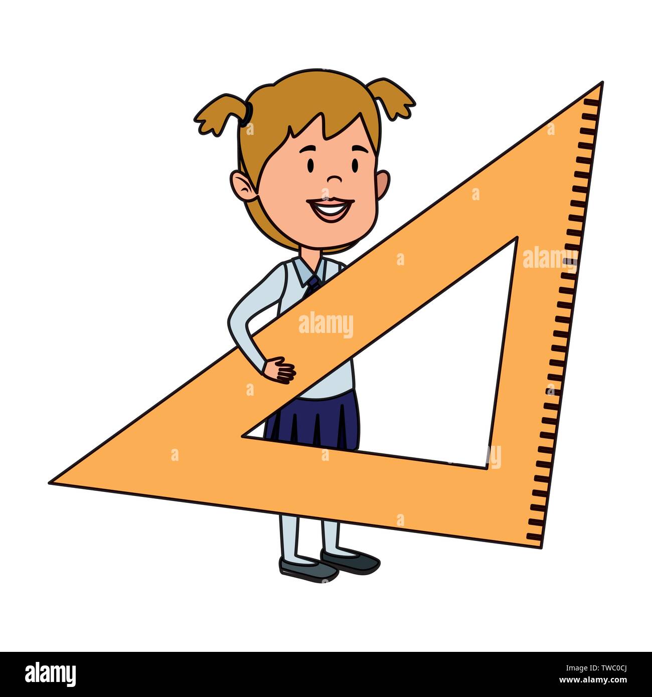 happy student girl with rule triangle Stock Vector Image & Art - Alamy