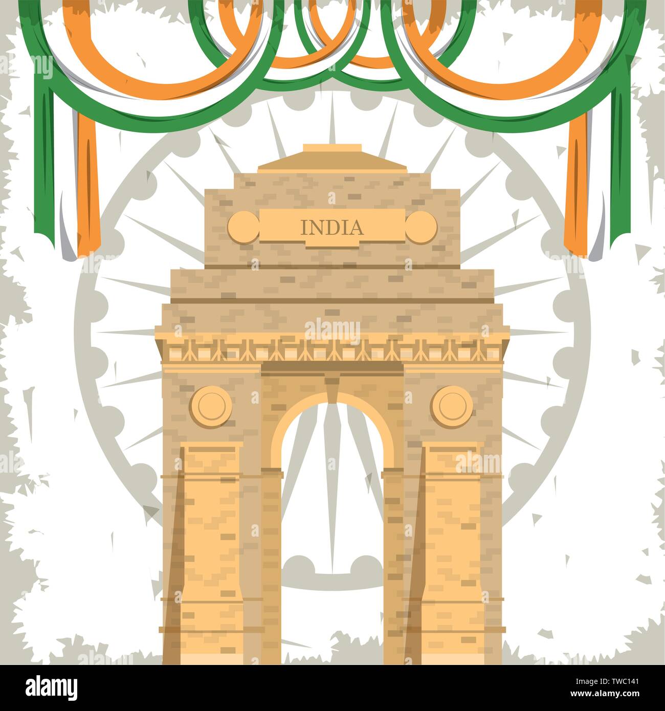 India gate monument building with flags Stock Vector Image & Art - Alamy