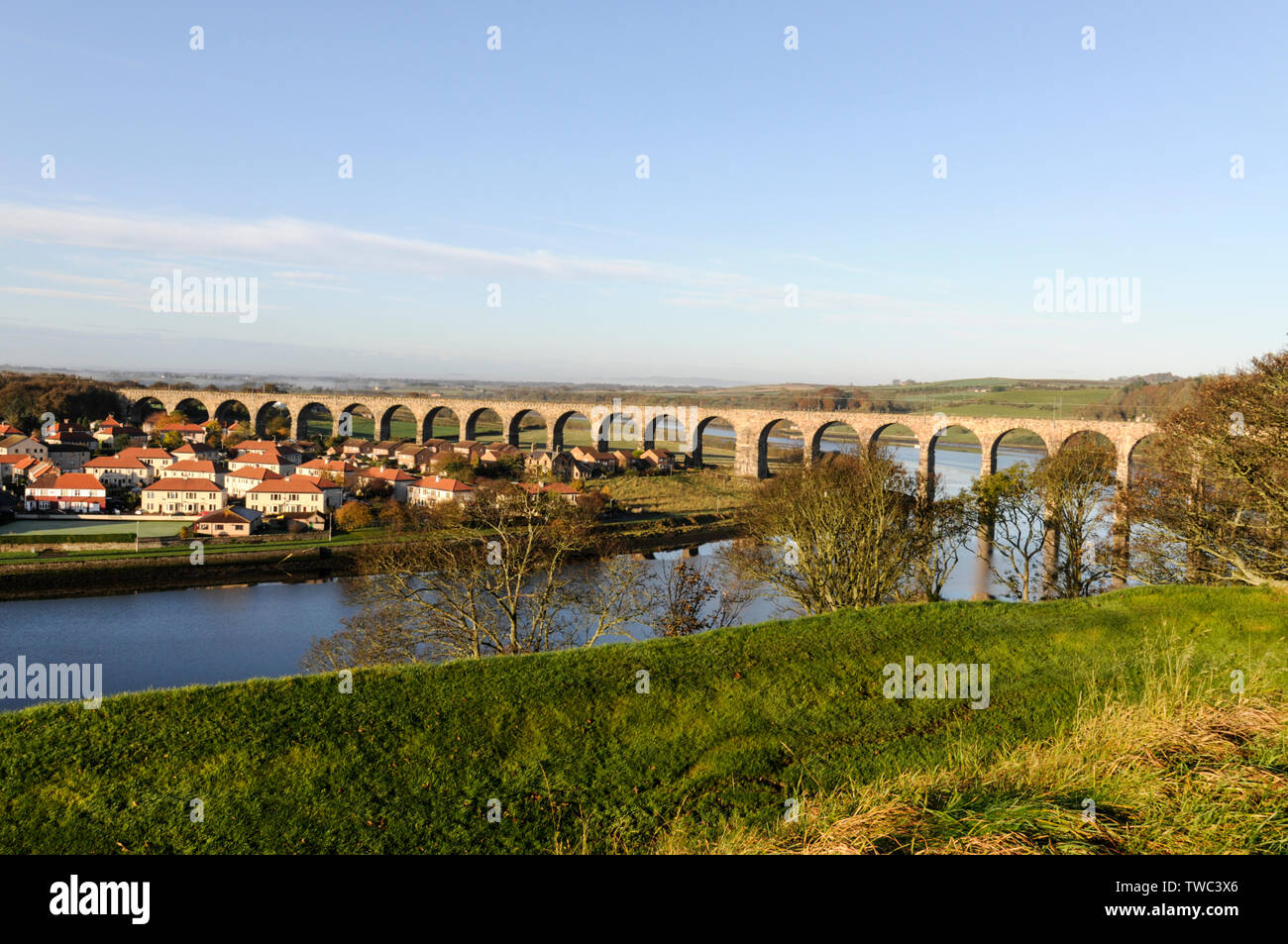 The Royal Border Railway viaduct over the River Tweed at Berwick-upon ...