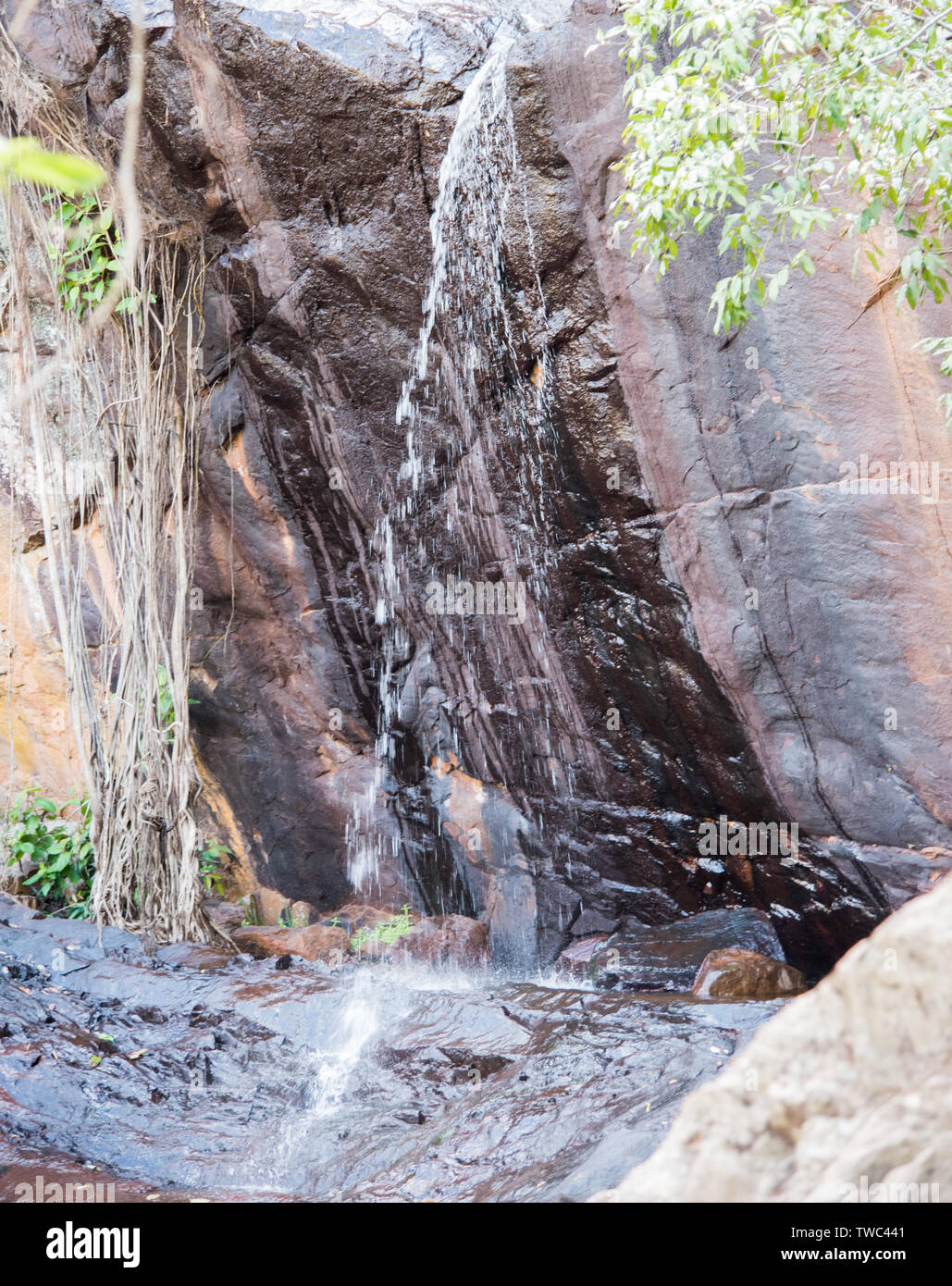 Cascading Robin Falls waterfall down rockface in the Northern Territory ...