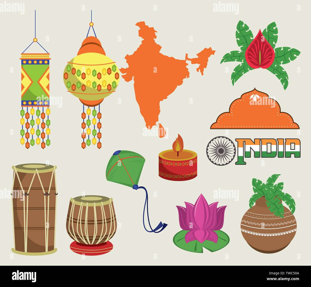 India set of monuments and emblems icons Stock Vector Image & Art - Alamy