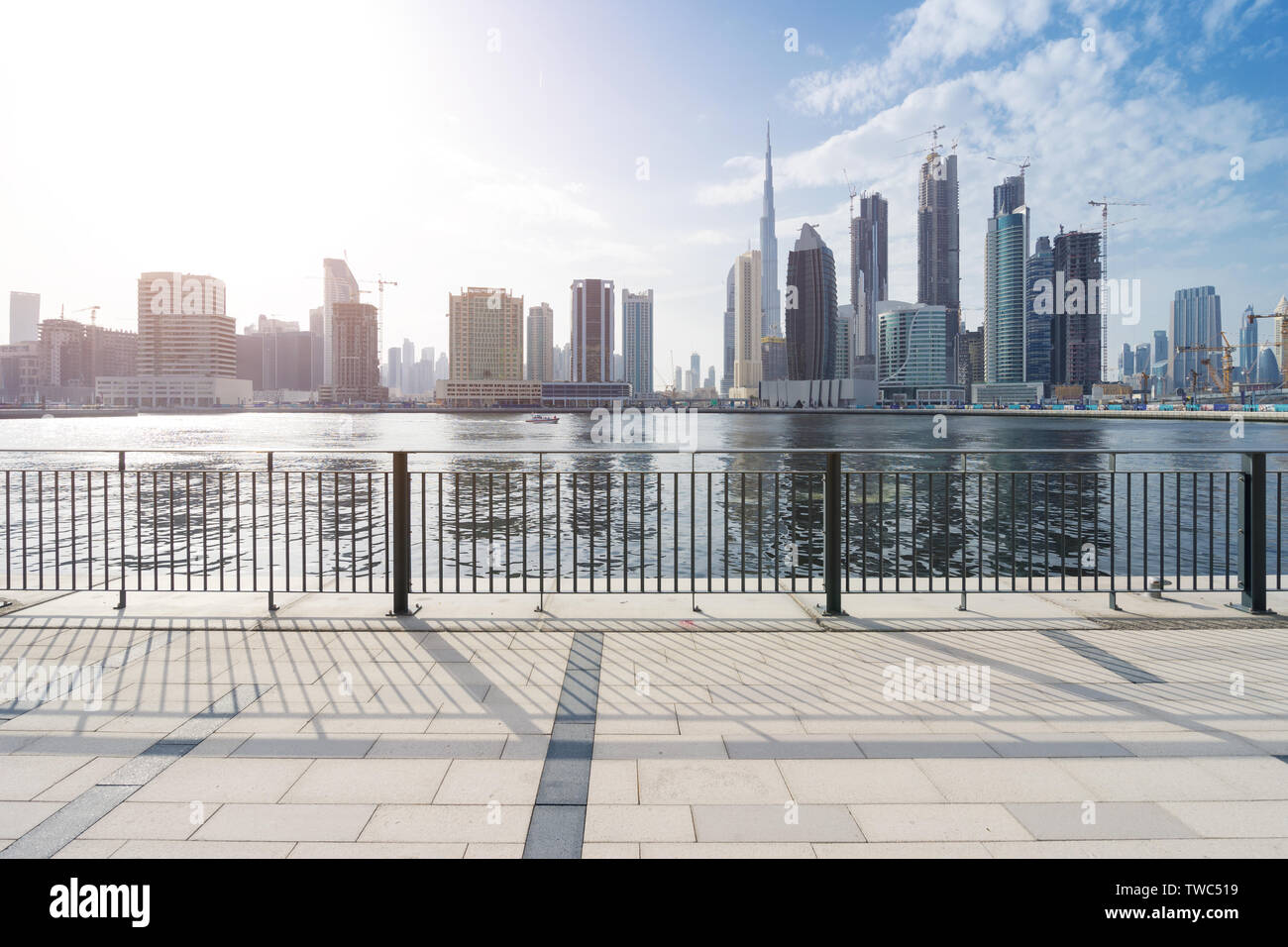 modern buildings near water in modern city Stock Photo - Alamy