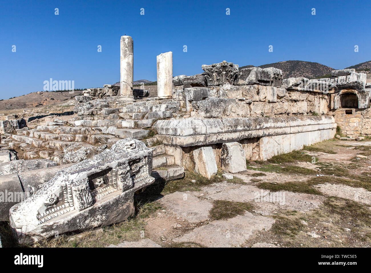 turkey, Apollo temple ruins in the ancient city of Hierapolis in ...
