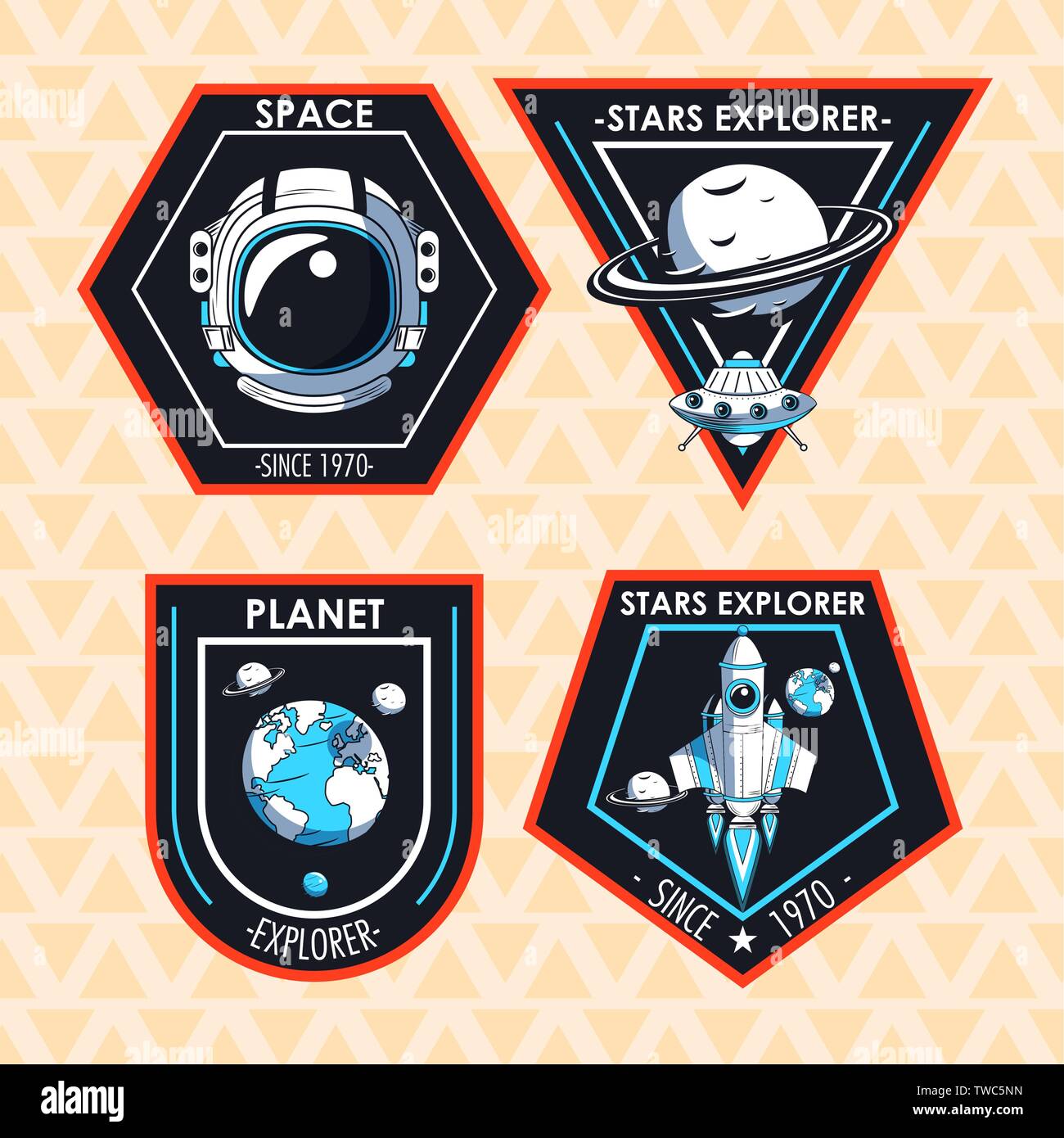 Set of Space explorer patches emblems design Stock Vector Image & Art ...