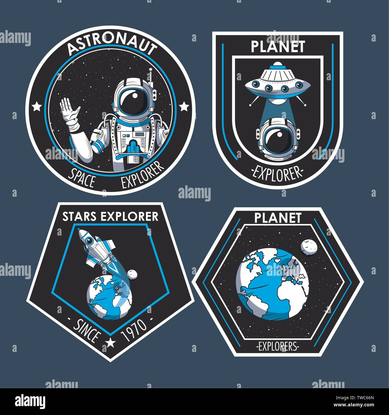 Set of Space explorer patches emblems design Stock Vector Image & Art ...