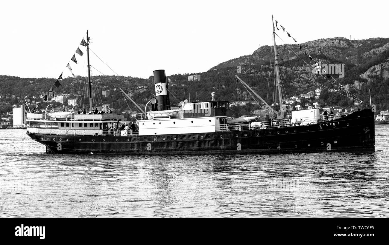 Veteran steam ship Stord 1 (built 1913) at Byfjorden, outside port of ...