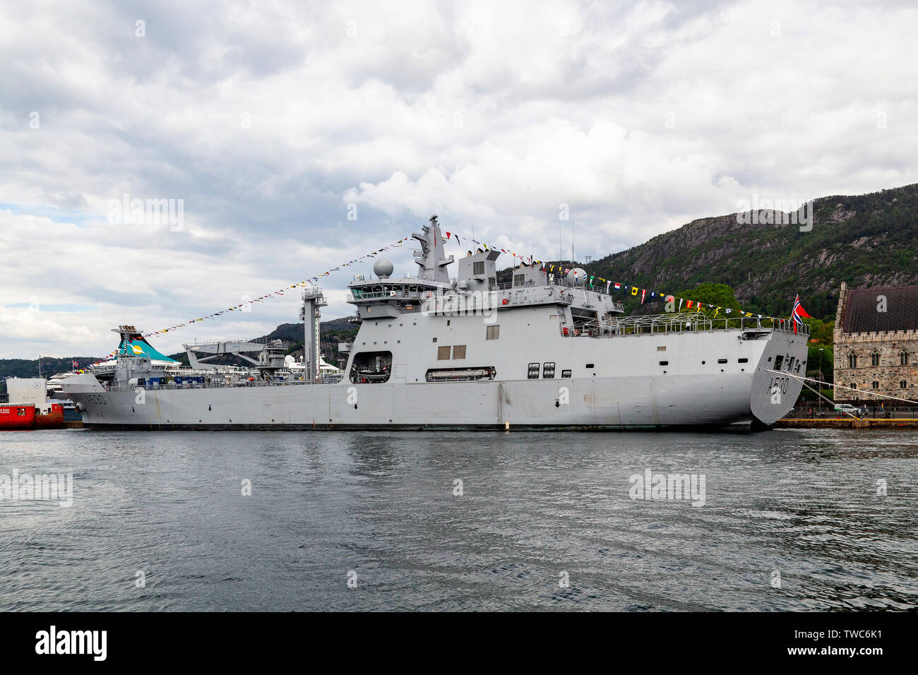Navy replenishment vessel HNOMS Maud at Festningskaien quay, in the ...