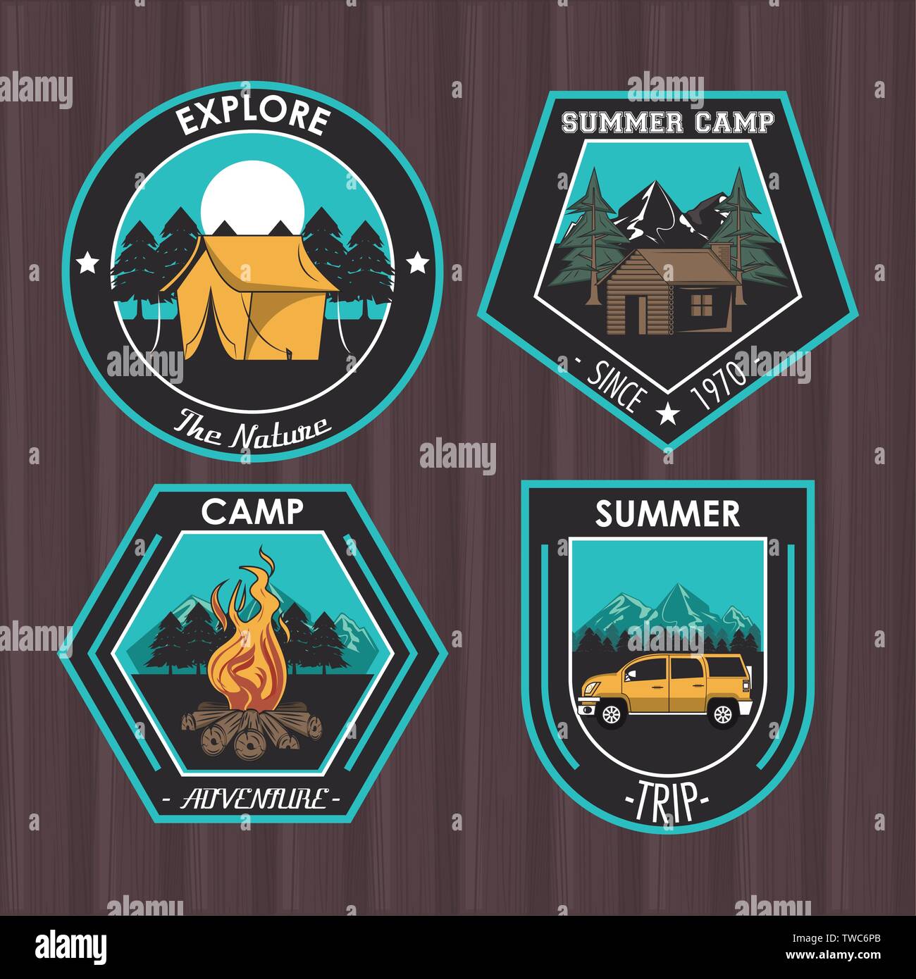 Set of Camping explore summer patches emblems Stock Vector Image & Art ...
