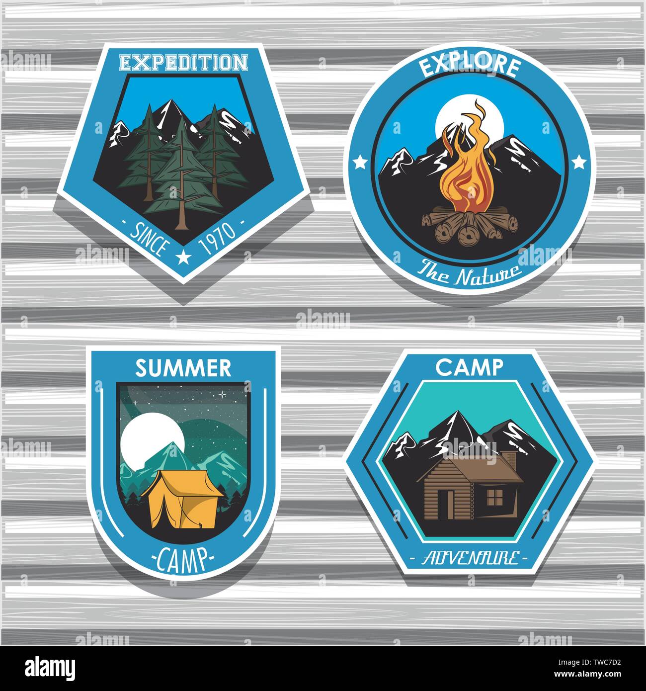 Set of Camping explore summer patches emblems Stock Vector Image & Art ...
