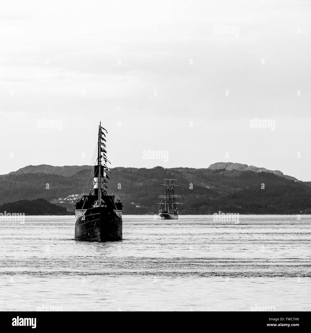Veteran steam ship Stord 1 (built 1913) at Byfjorden, outside port of ...