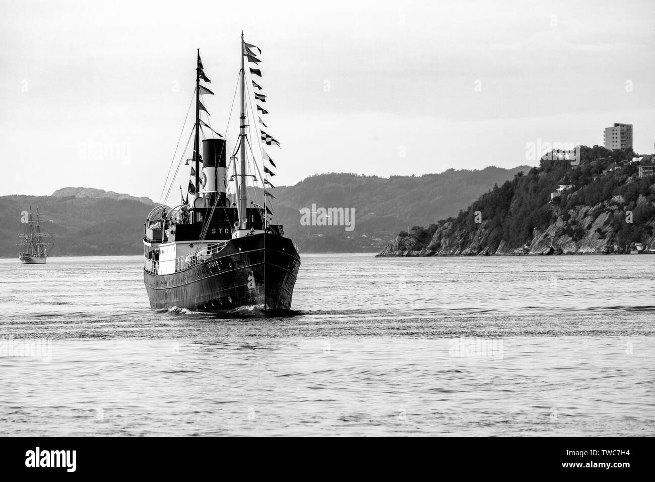 Veteran steam ship Stord 1 (built 1913) at Byfjorden, outside port of ...