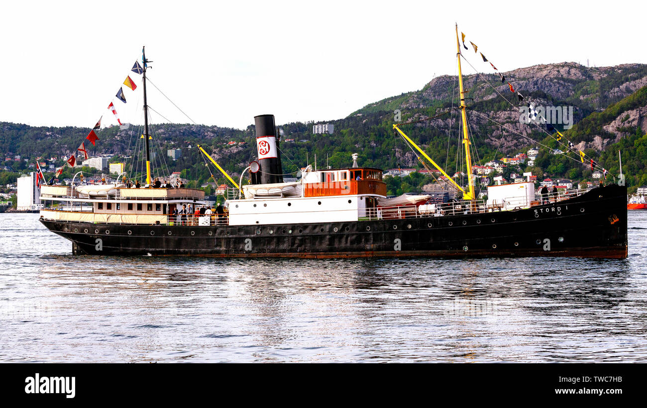 Veteran steam ship Stord 1 (built 1913) at Byfjorden, outside port of ...