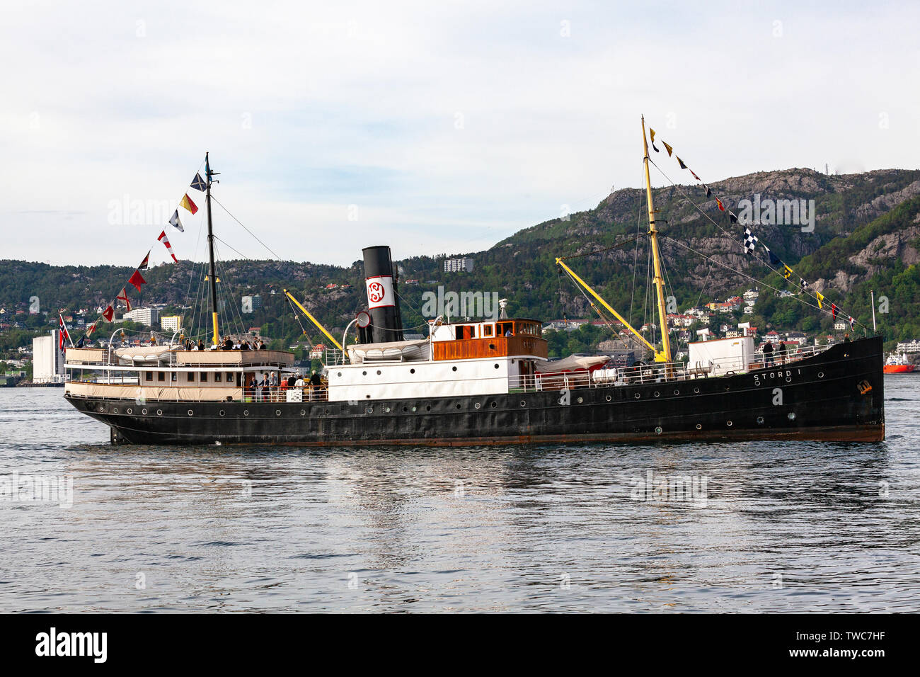 Veteran steam ship Stord 1 (built 1913) at Byfjorden, outside port of ...