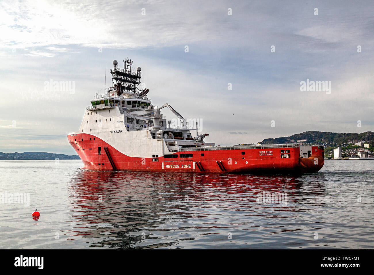 Offshore AHTS anchor handling tug supply vessel Siem Ruby at Byfjorden ...
