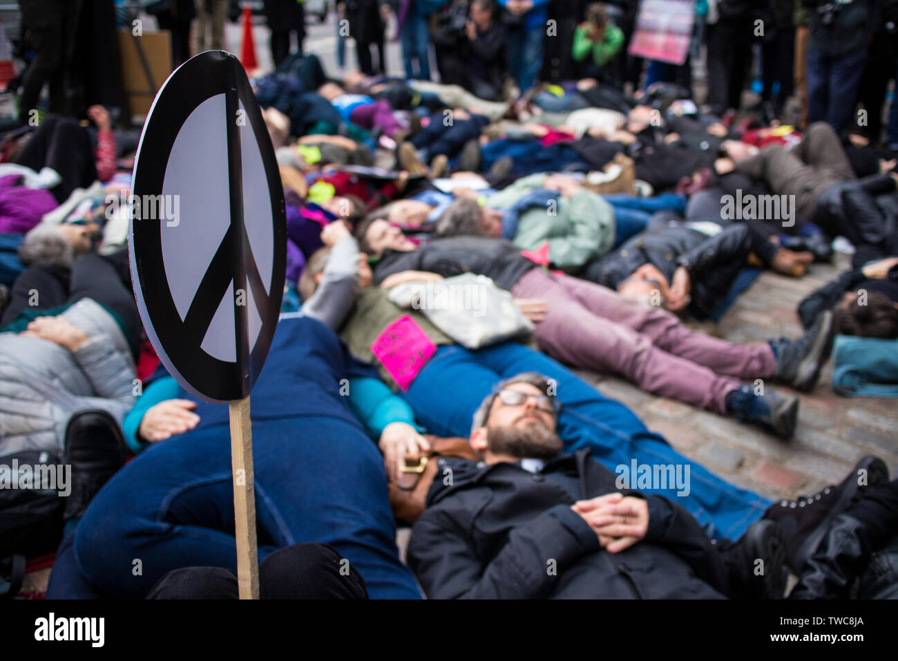 London, 3rd May, 2019 - Crowds holding CND anti-Nuclear signs in ...