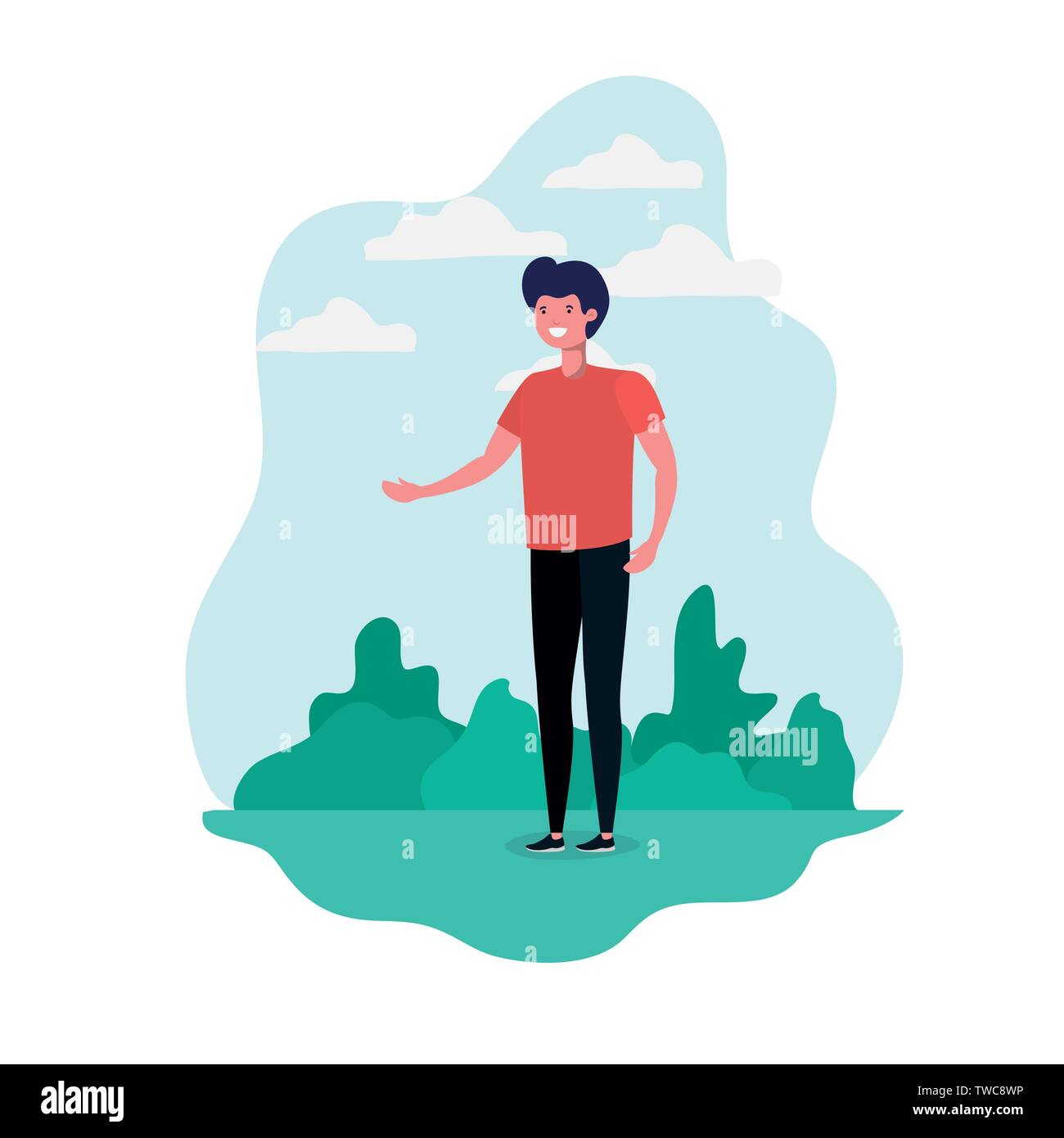 young man in landscape with trees and plants Stock Vector Image & Art ...